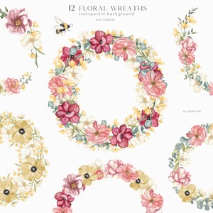 Floral Wreath Clipart, Watercolor Flowers, Meadow Summer, Spring Frame ...