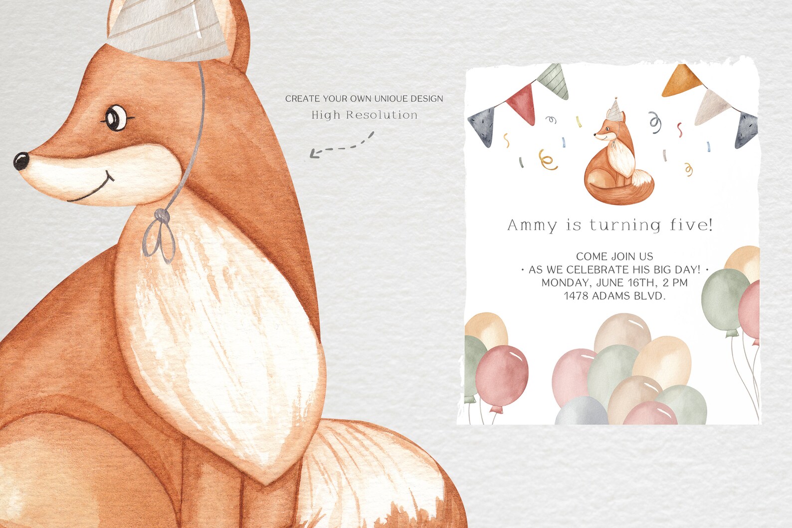 Watercolor Forest Animal Clipart: Birthday Party PNG (digital Download ...