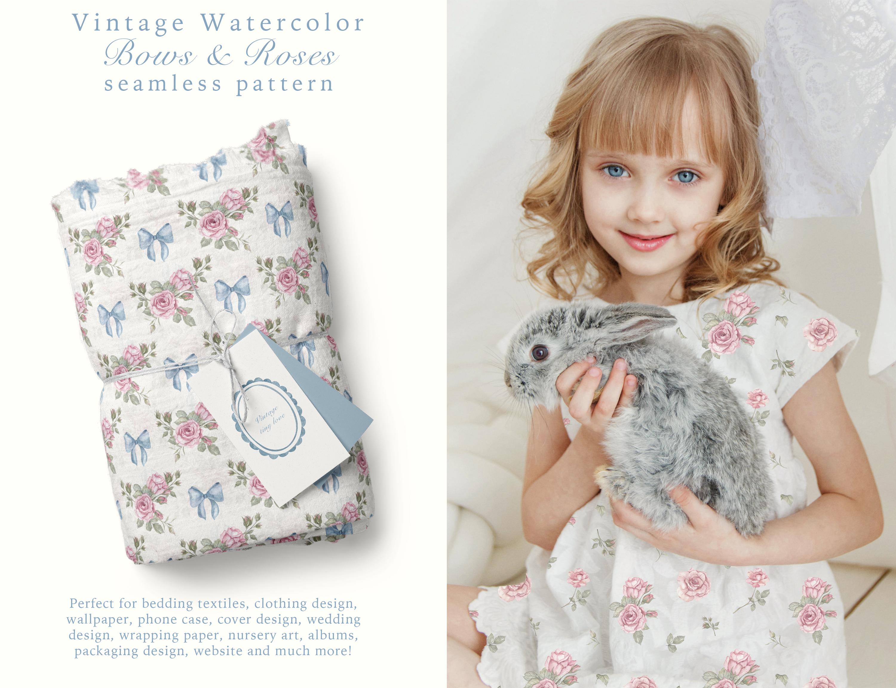 Watercolor Coquette Floral Seamless Pattern, Vintage Bows and Roses ...