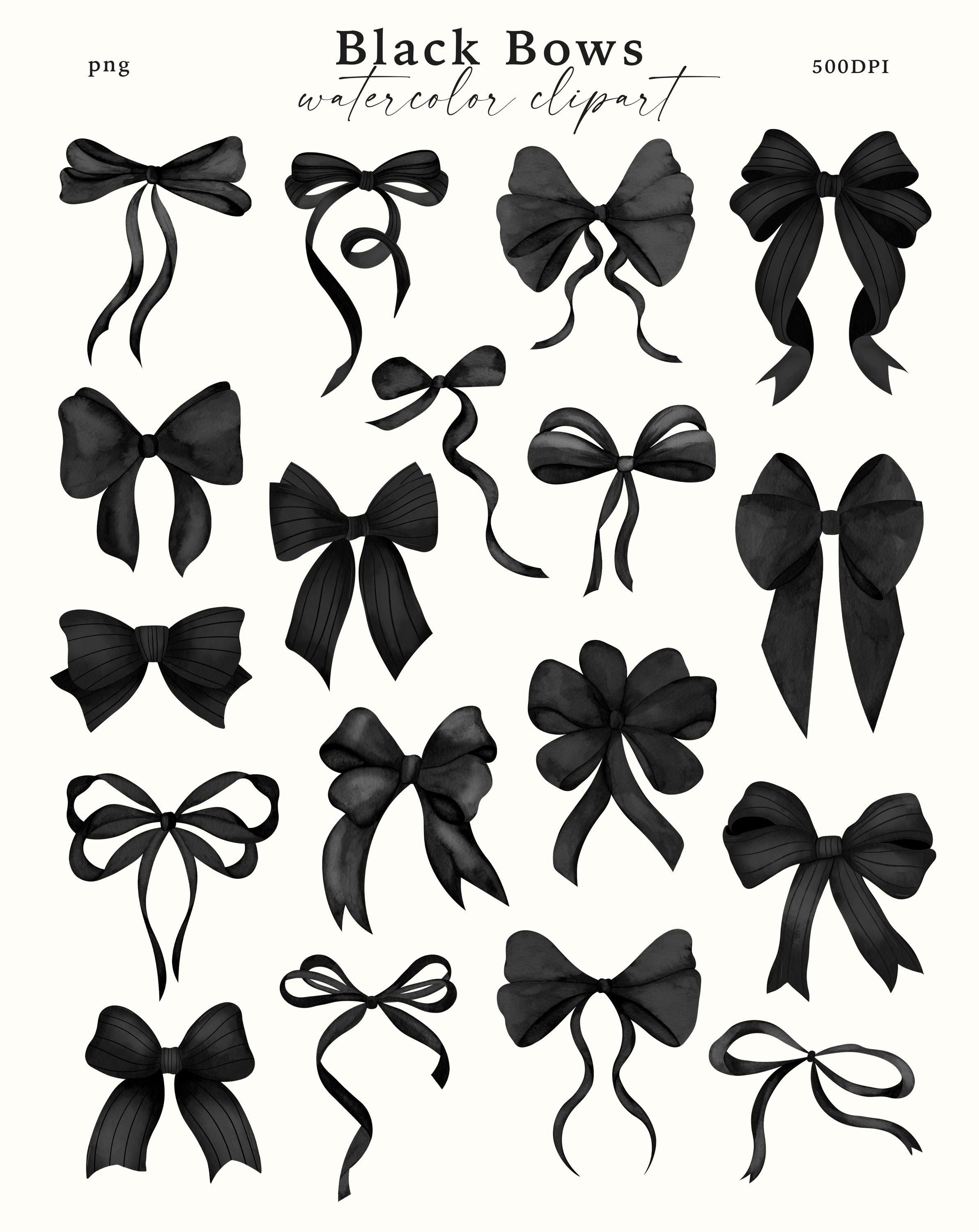 Black Bows Watercolor Clipart: Coquette Ribbon PNG (500 DPI) - Etsy