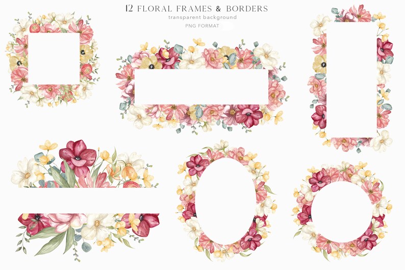 Watercolor Floral Frames Clipart: Spring Flower Borders (digital PNG ...