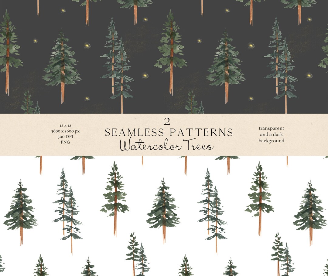 Watercolor Forest Tree Seamless Pattern: Woodland Digital Paper PNG ...
