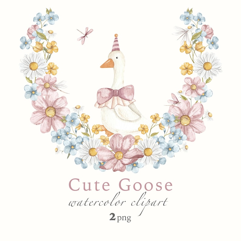 Watercolor Goose Clipart, Pink Cute Geese Illustrations, Hand Painted ...