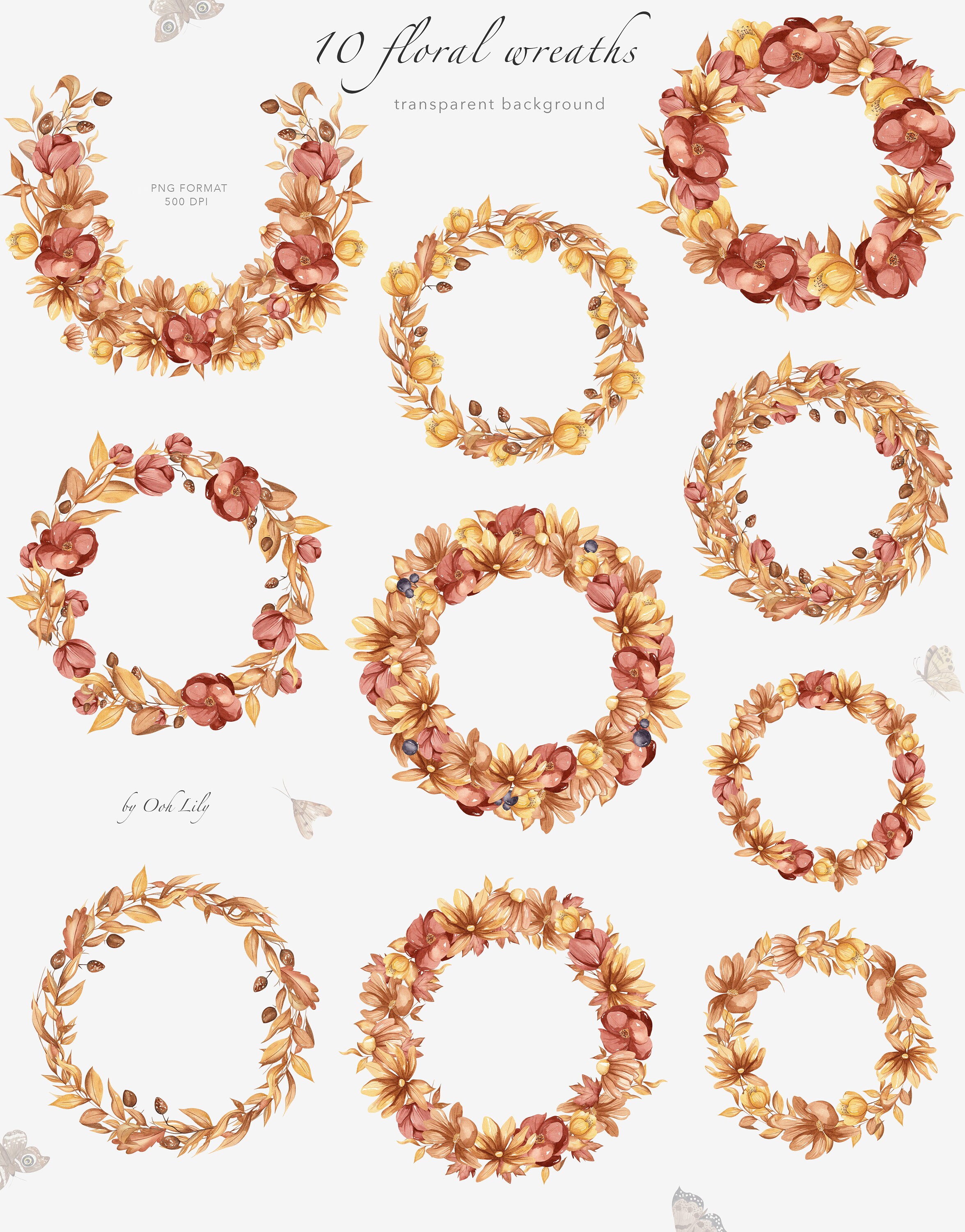 Watercolor Autumn Wreath Clipart Season Flowers Fall Floral Bouquet ...