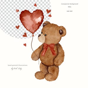 Whimsical Teddy Bear Love Watercolor Clipart: Romantic Vintage ...