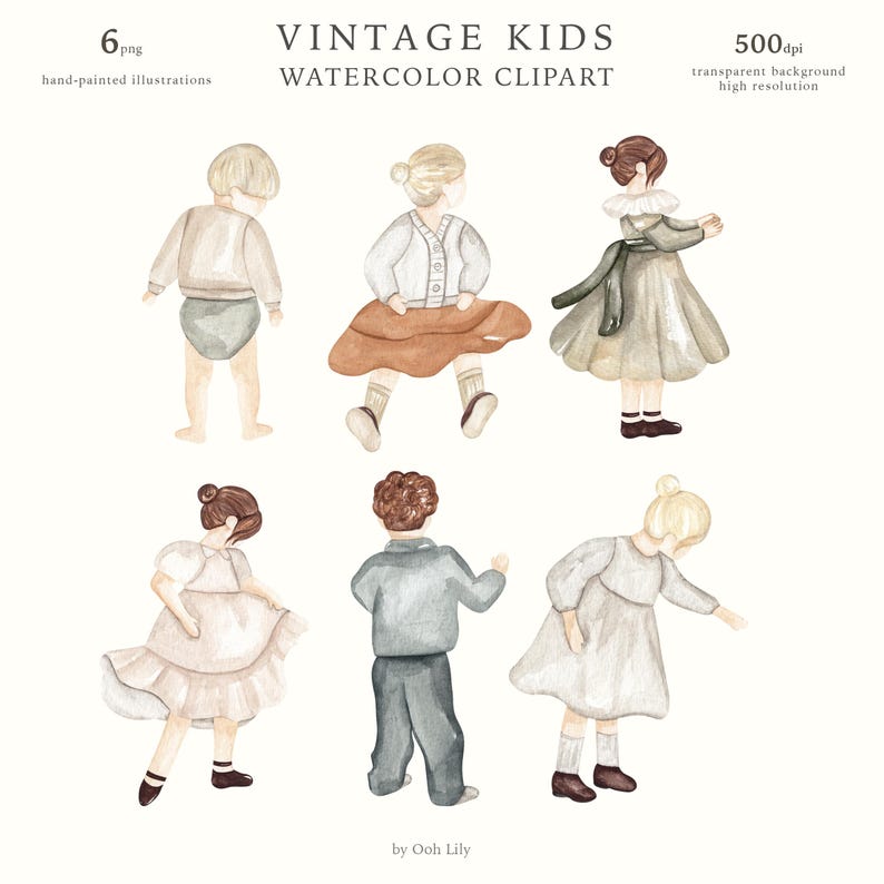 Watercolor Kids Clipart, Vintage Girl and Boy, Cute Little Children ...