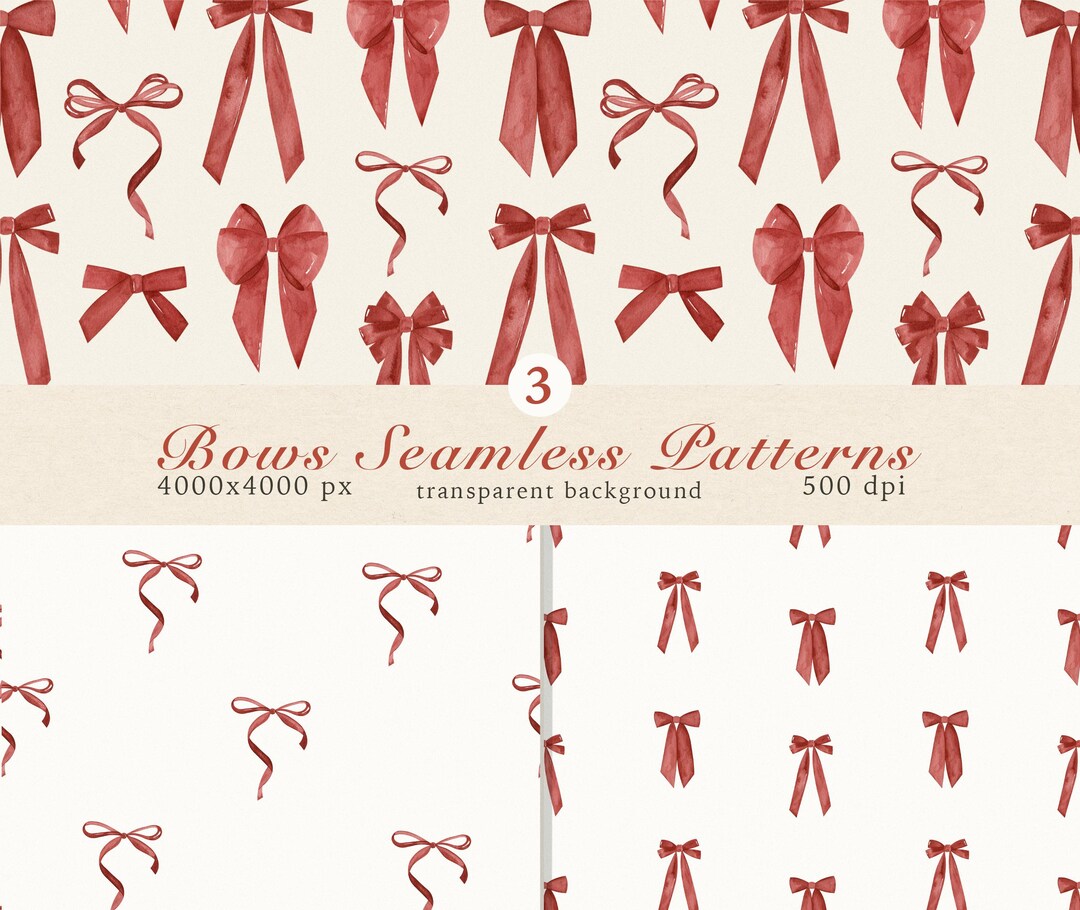 Red Bows Seamless Watercolor Pattern, Tiny Vintage Red Ribbon Design ...