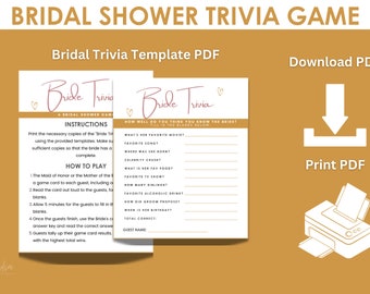 Fun Bridal Shower Game Printable Template Trivia Game for Bridal ...