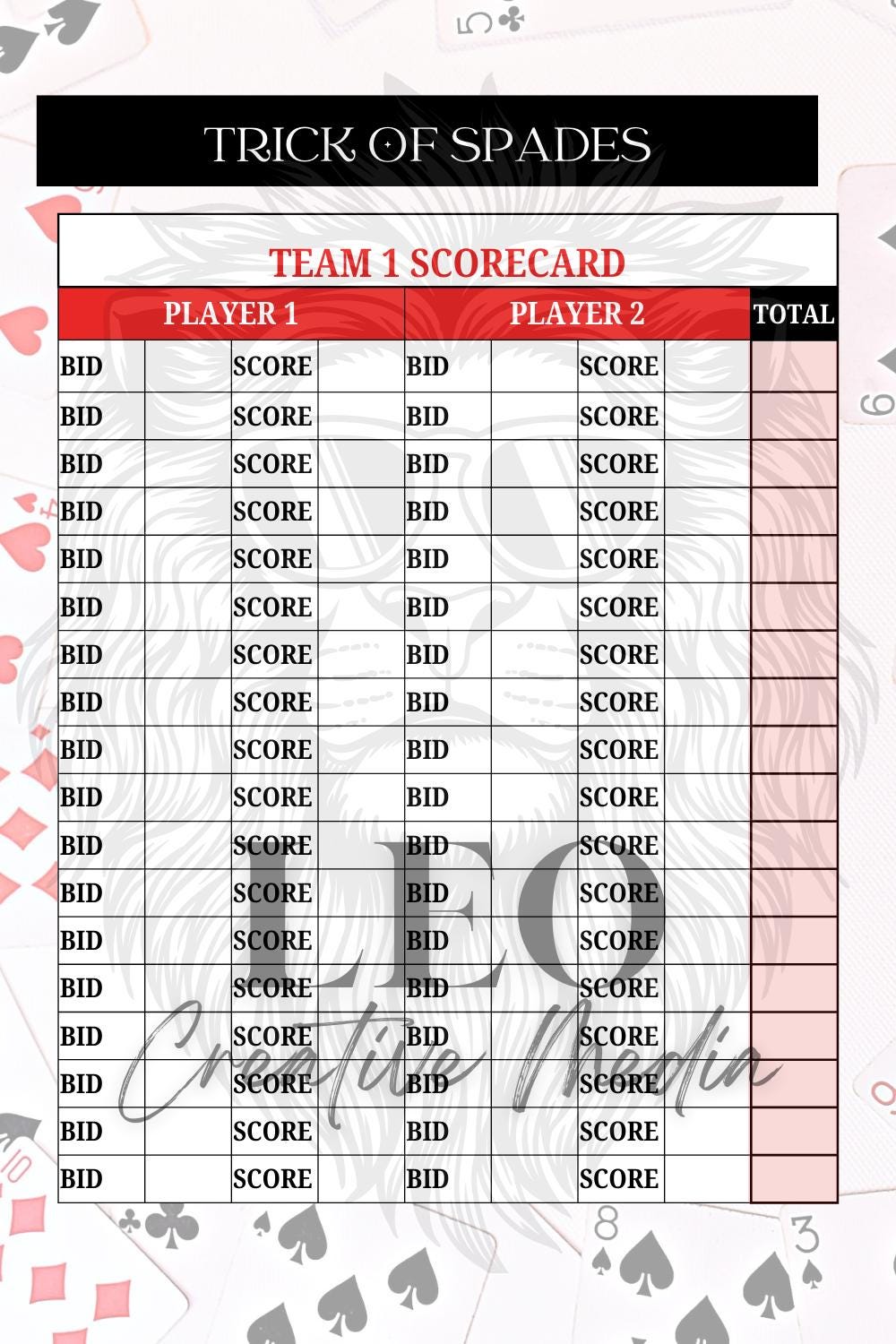 TRICK of SPADES (card Game) | Score Sheets and Game Play Instructions ...