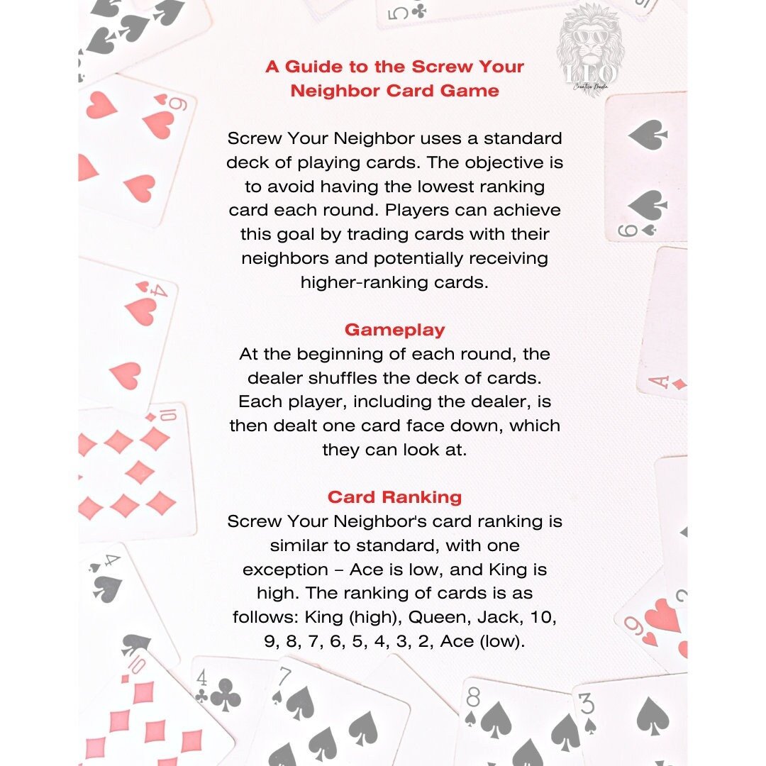 Game Night: screw Your Neighbor Scorecard & How To. - Etsy