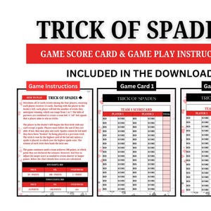 TRICK of SPADES (card Game) | Score Sheets and Game Play Instructions ...