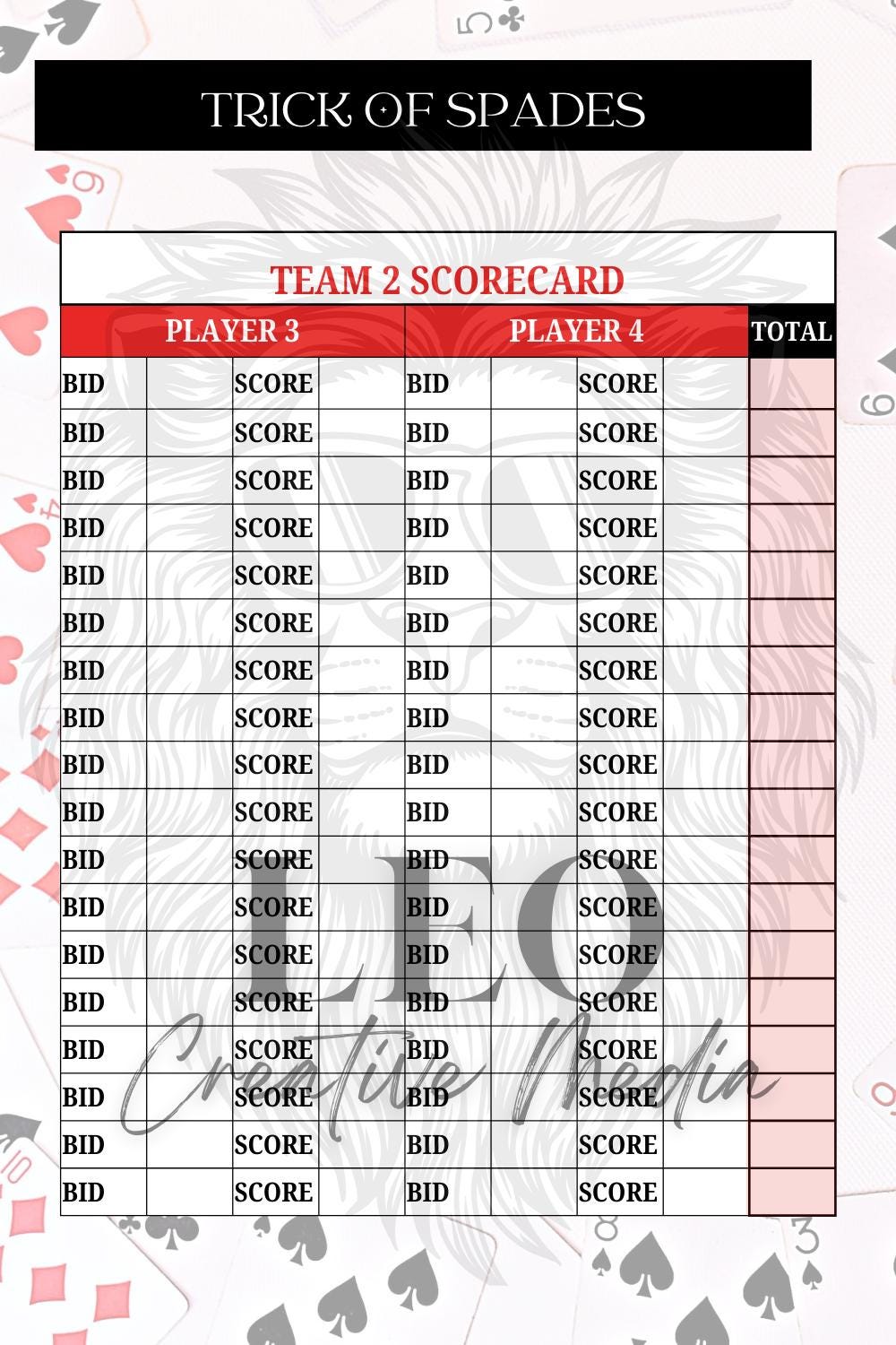 TRICK of SPADES (card Game) | Score Sheets and Game Play Instructions ...