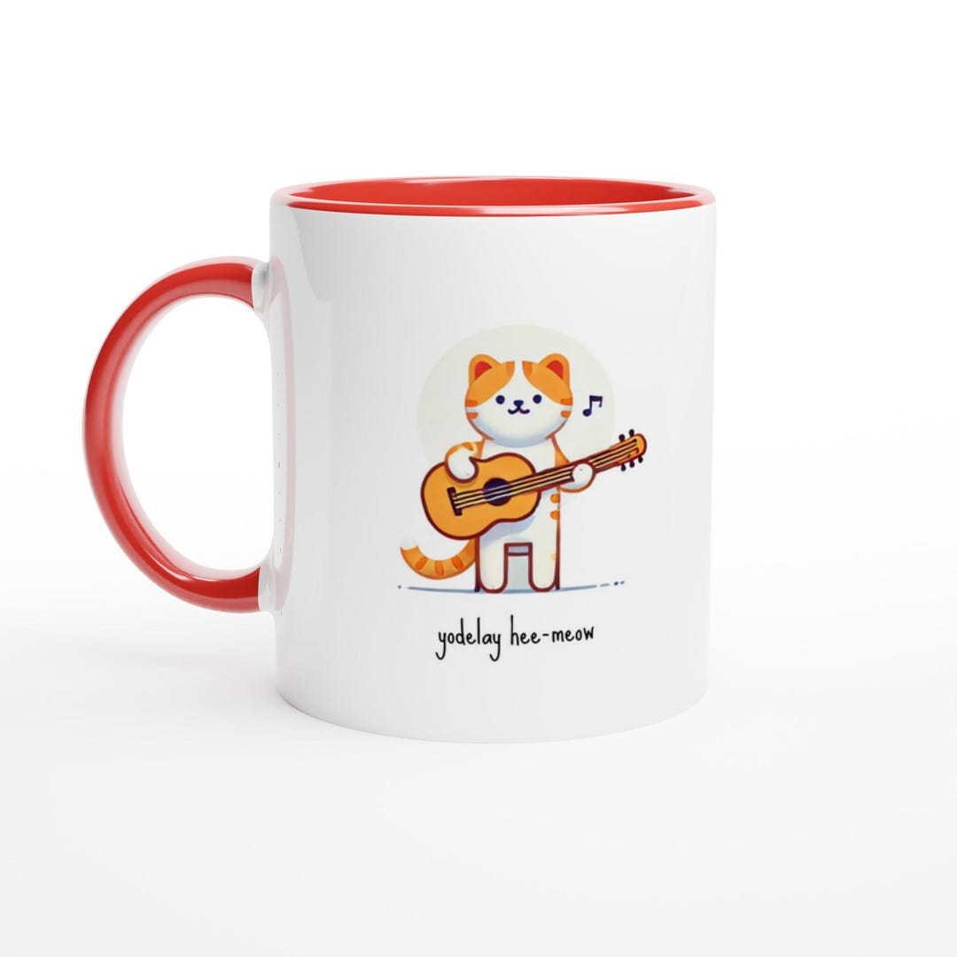 Yodel Cat Mug - Cute Ceramic Mug for Cat Lovers - Fun Guitar Playing ...