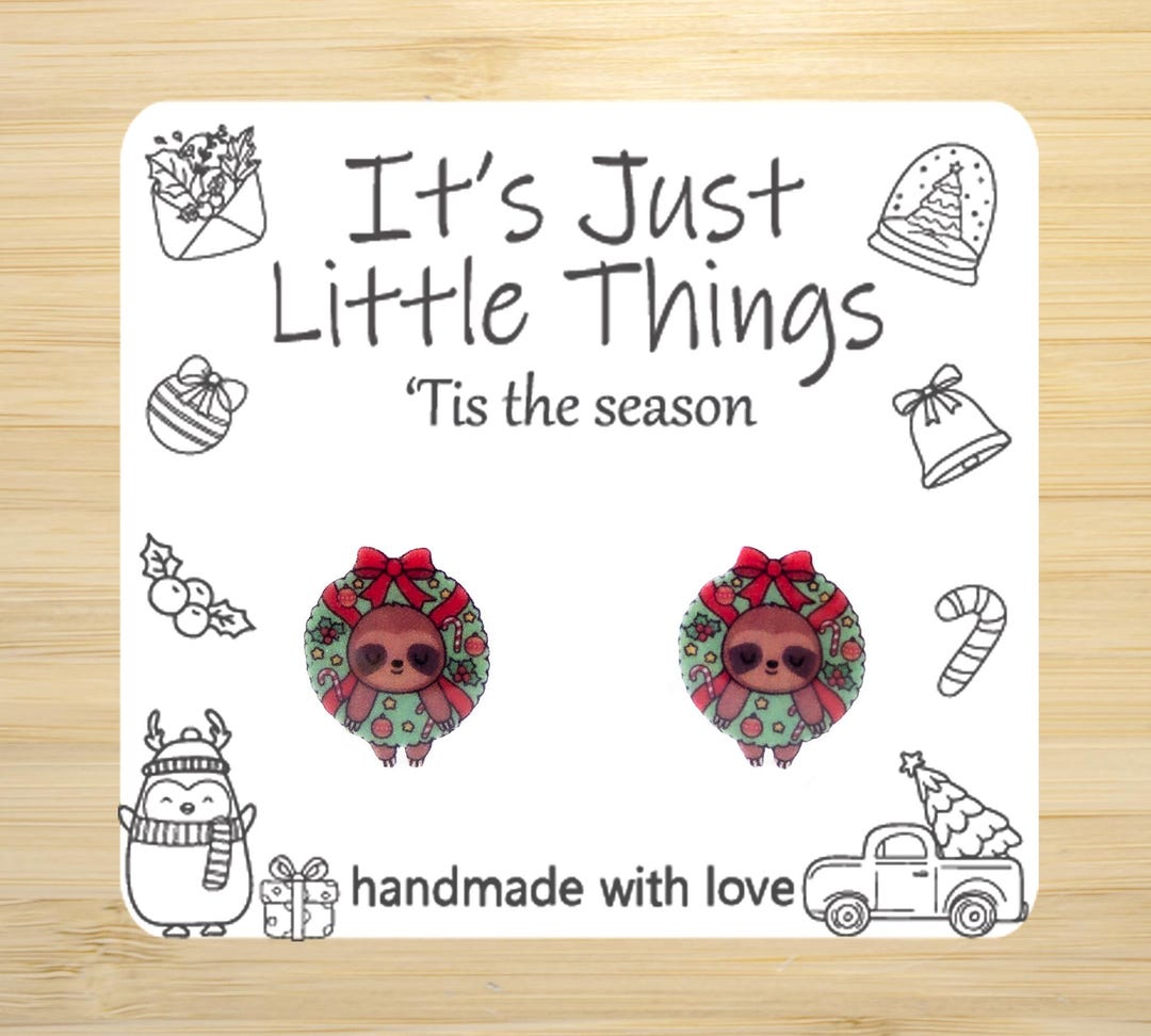 Sloth Christmas Wreath Earrings, Christmas Present, Christmas Tree ...