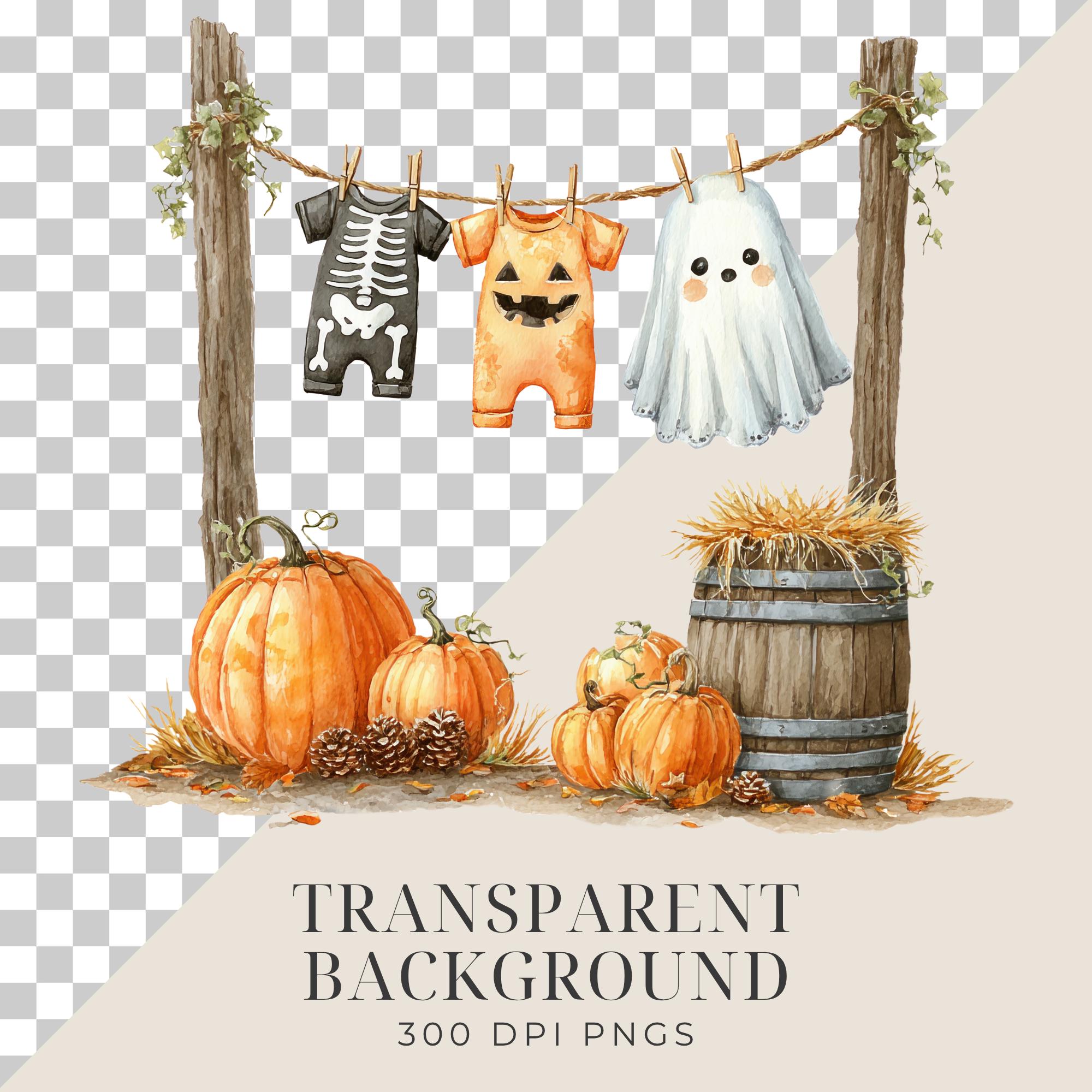 Spooky Fall Baby Clothes Clipart: Halloween Clothesline PNG for Nursery ...