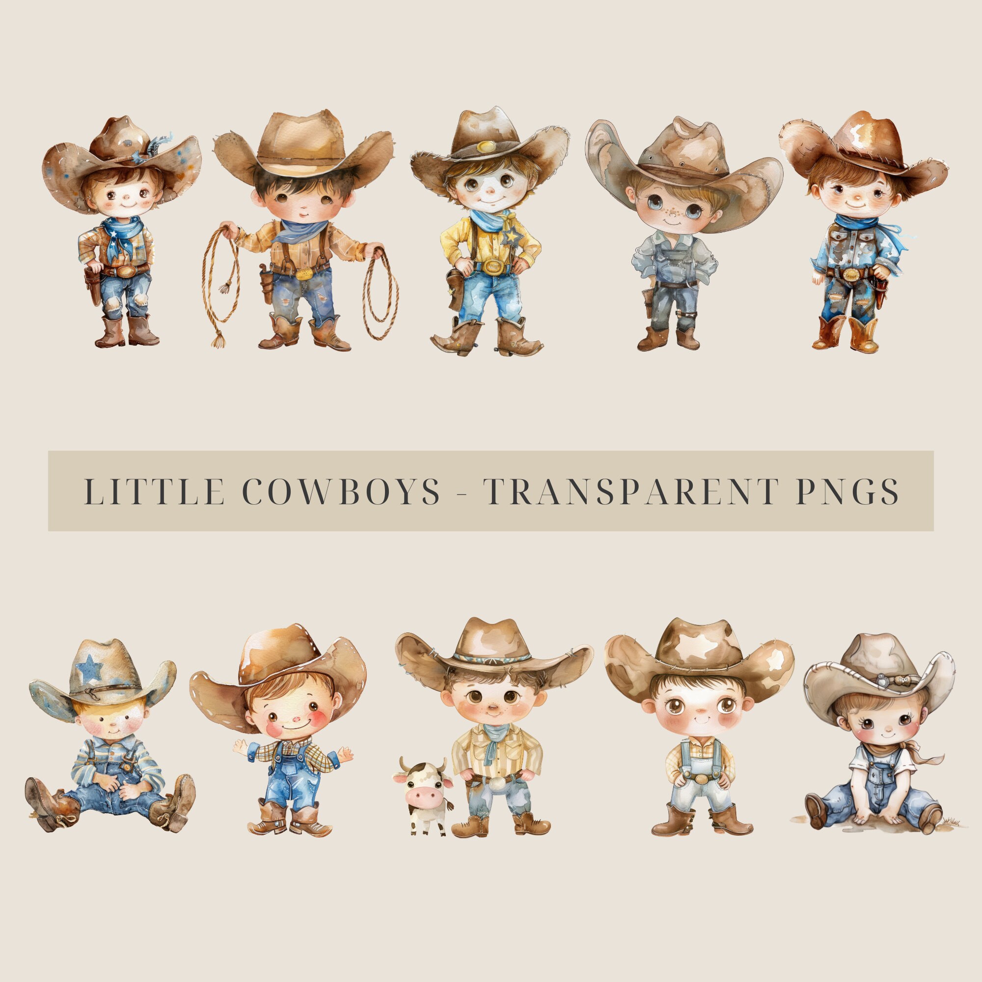 Little Cowboy Clipart Bundle, Baby Cowboy Clipart, Cute Cowboy Clipart ...