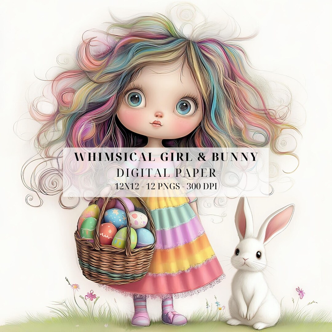 Watercolor Girl and Bunny Clipart PNG Set | Whimsical Spring & Easter ...