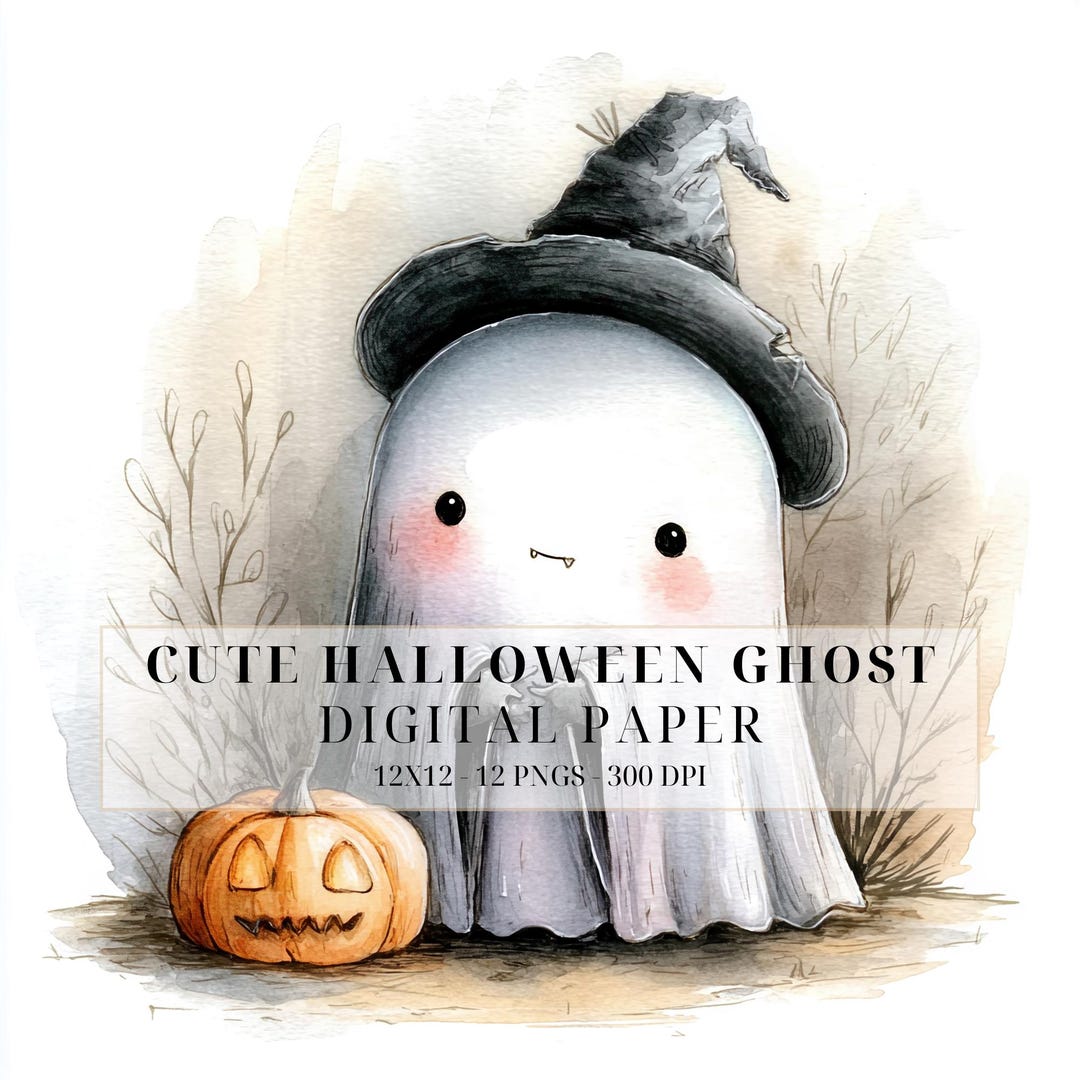 Halloween Ghost Clipart PNG | Cute Watercolor Ghosts With Pumpkins ...