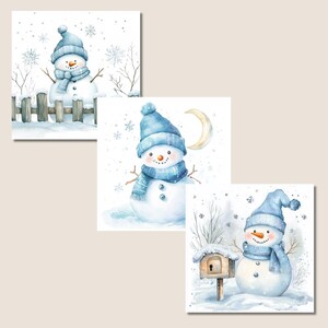 Watercolor Blue Snowman Digital Paper Winter Wonderland Clipart ...
