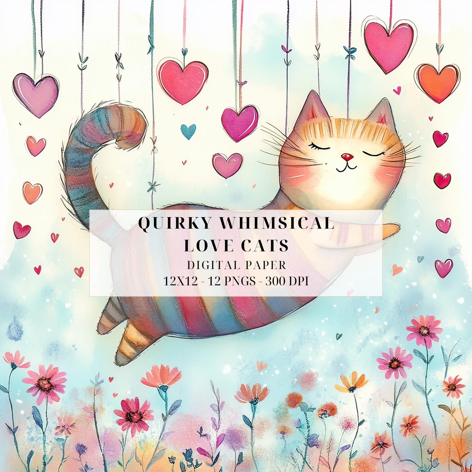 Quirky Whimsical Love Cats Clipart Valentines Day Cat PNG Card Making ...