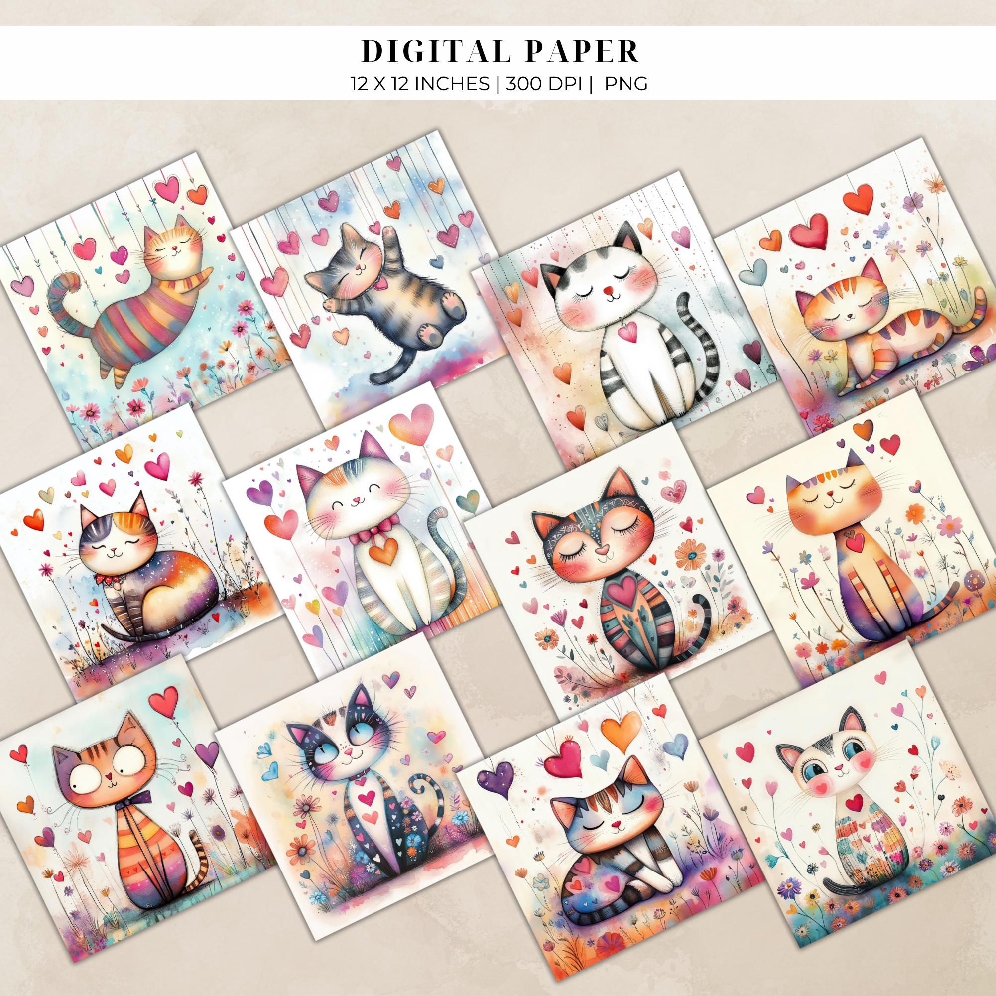 Quirky Whimsical Love Cats Clipart Valentines Day Cat PNG Card Making ...