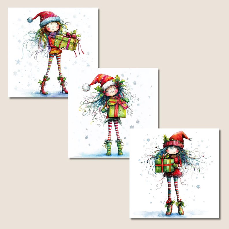Whimsical Christmas Girl Elf Clipart: Holiday Elves PNG for DIY Crafts ...
