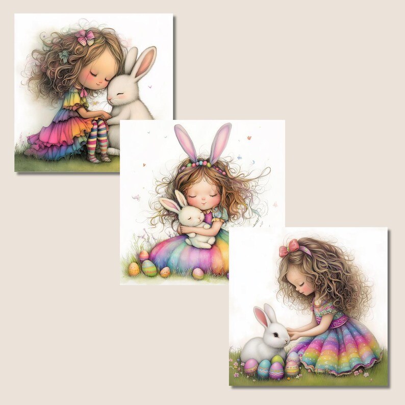 Watercolor Girl & Bunny Clipart PNG, Whimsical Spring and Easter ...