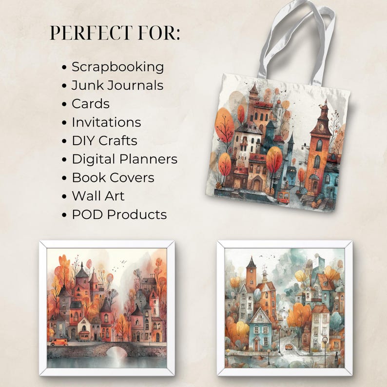 Whimsical Fall Town PNG, Autumn Village Clipart for Scrapbooking, Junk ...