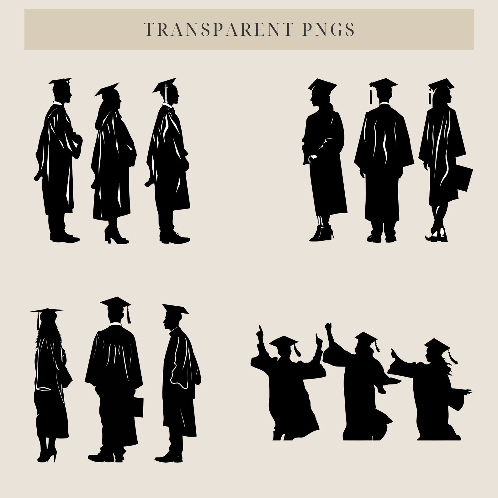 Graduation Silhouette Clipart Bundle: Graduate Pngs for DIY Crafts ...