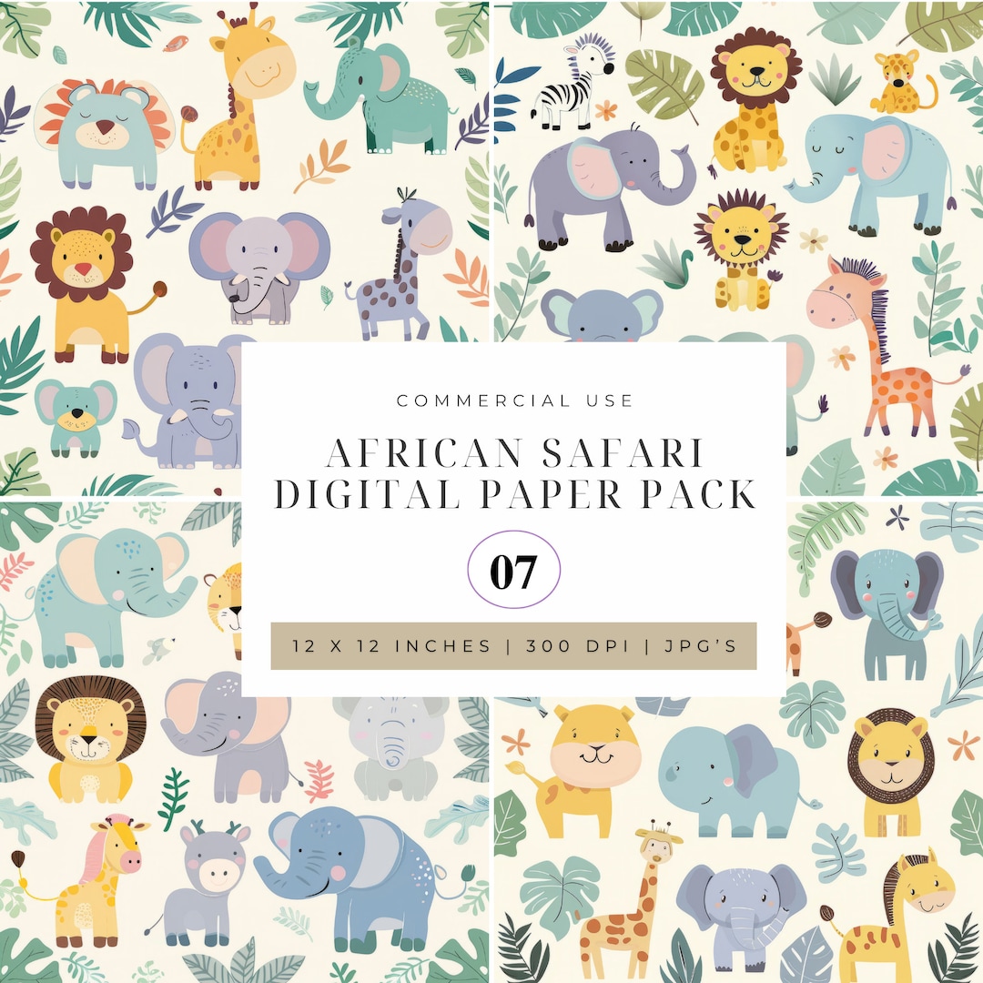 African Safari Digital Papers - for Baby Showers & Scrapbooking ...