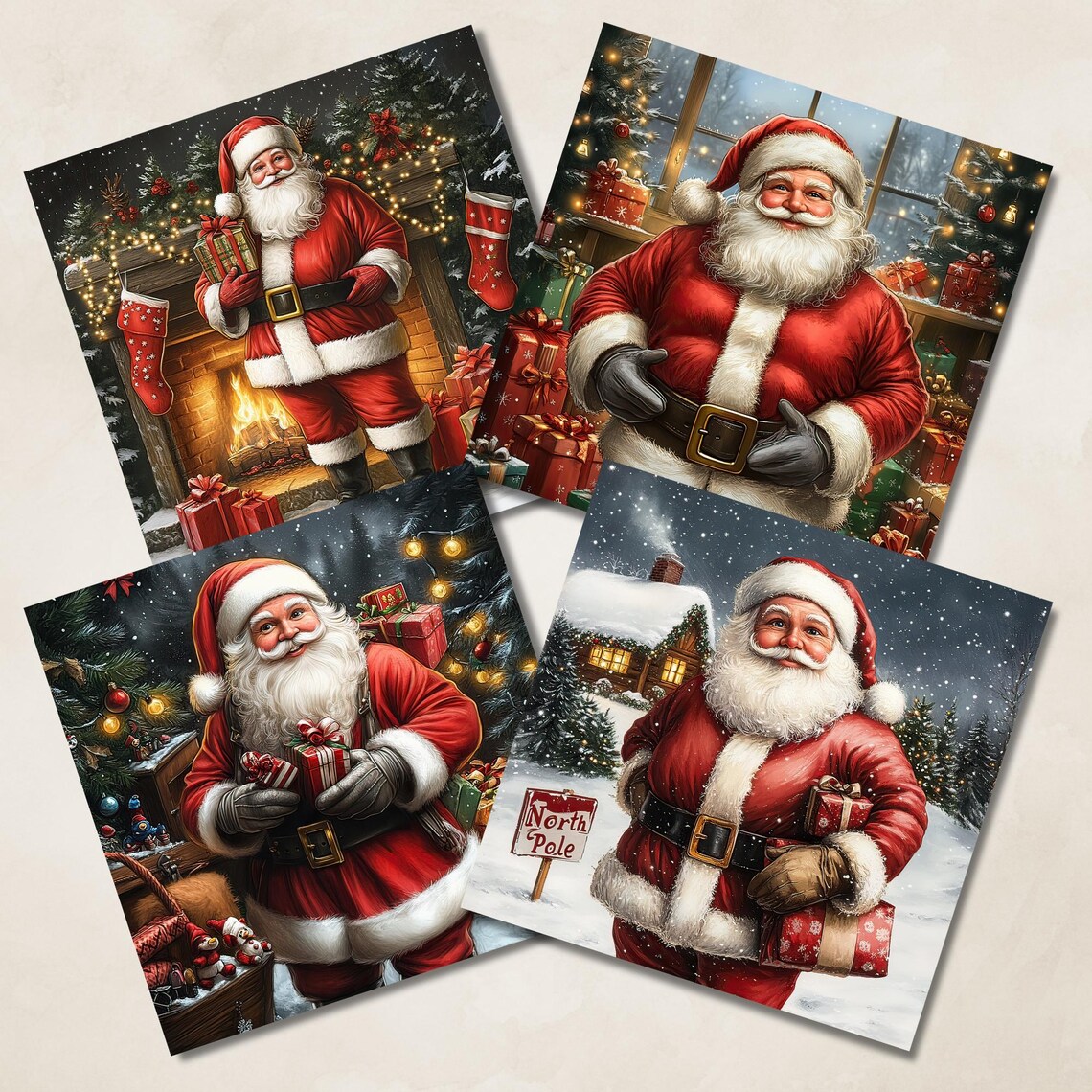 Vintage Santa Christmas Clipart | Retro Holiday PNG Bundle | Junk ...