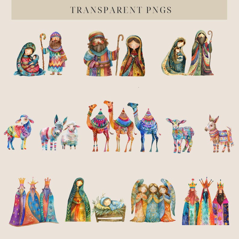 Watercolor Nativity Clipart PNG Bundle – Christmas Holy Family Scene ...