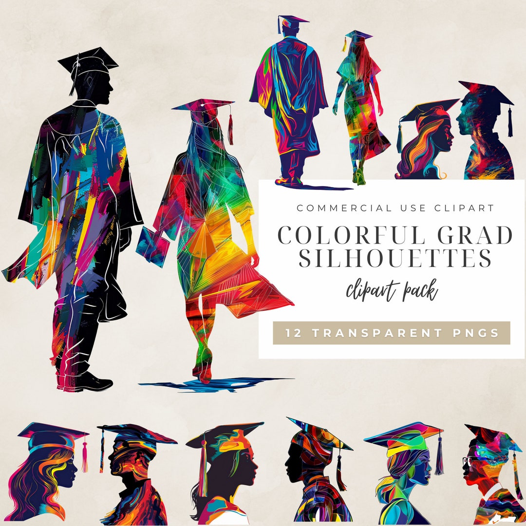 Colorful Graduation Silhouette, Grad Silhouette, Graduation Clipart ...