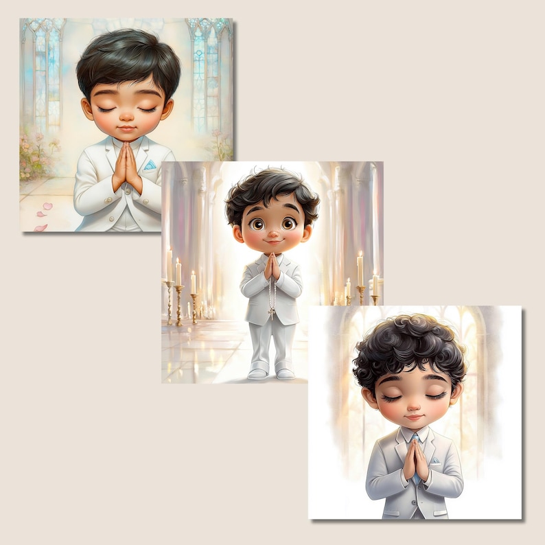 Holy Communion Clipart, 1st Communion Latino Boy, Rosary Praying Boy ...