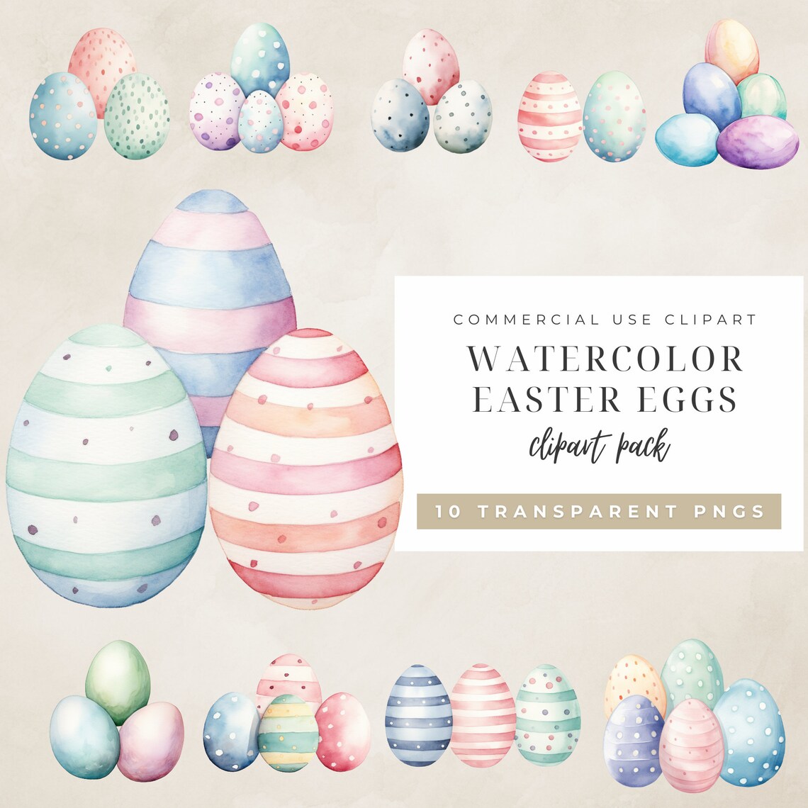 Boho Pastel Watercolor Easter Eggs Clipart PNG, Spring Graphics ...