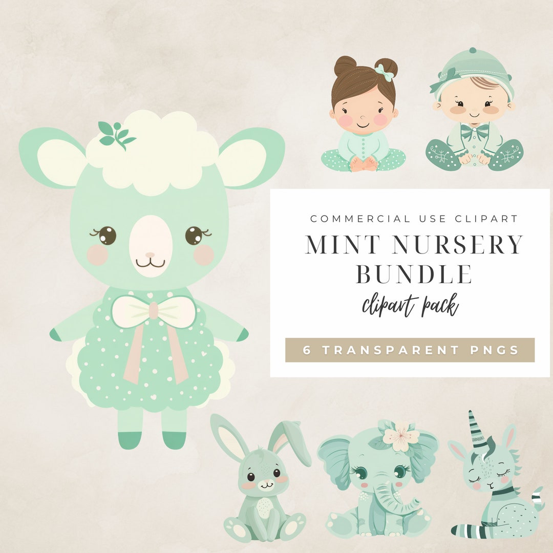 Mint Green Nursery Bundle, Mint Green Baby Clipart, Mint Green Digital ...