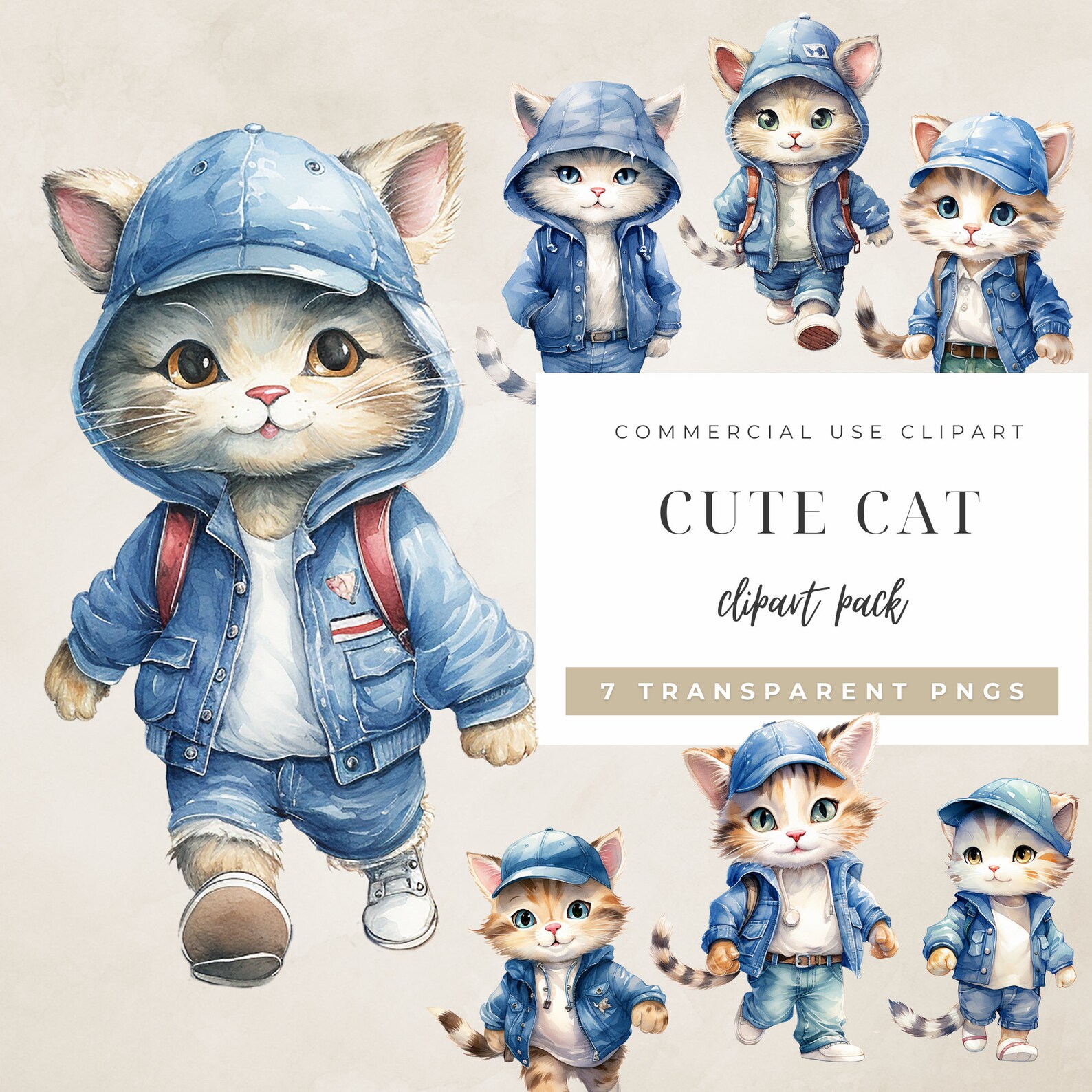 Cute Cat Clipart, Watercolor Cat Clipart, Kitten Clip Art, Cat Nursery ...