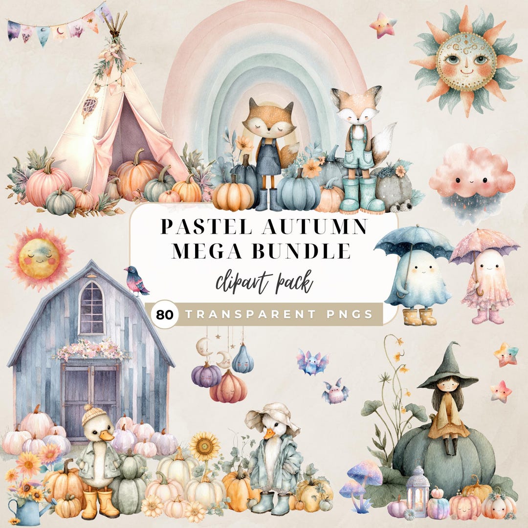 Pastel Fall Clipart Mega Bundle | Kawaii Boho Autumn PNG for ...