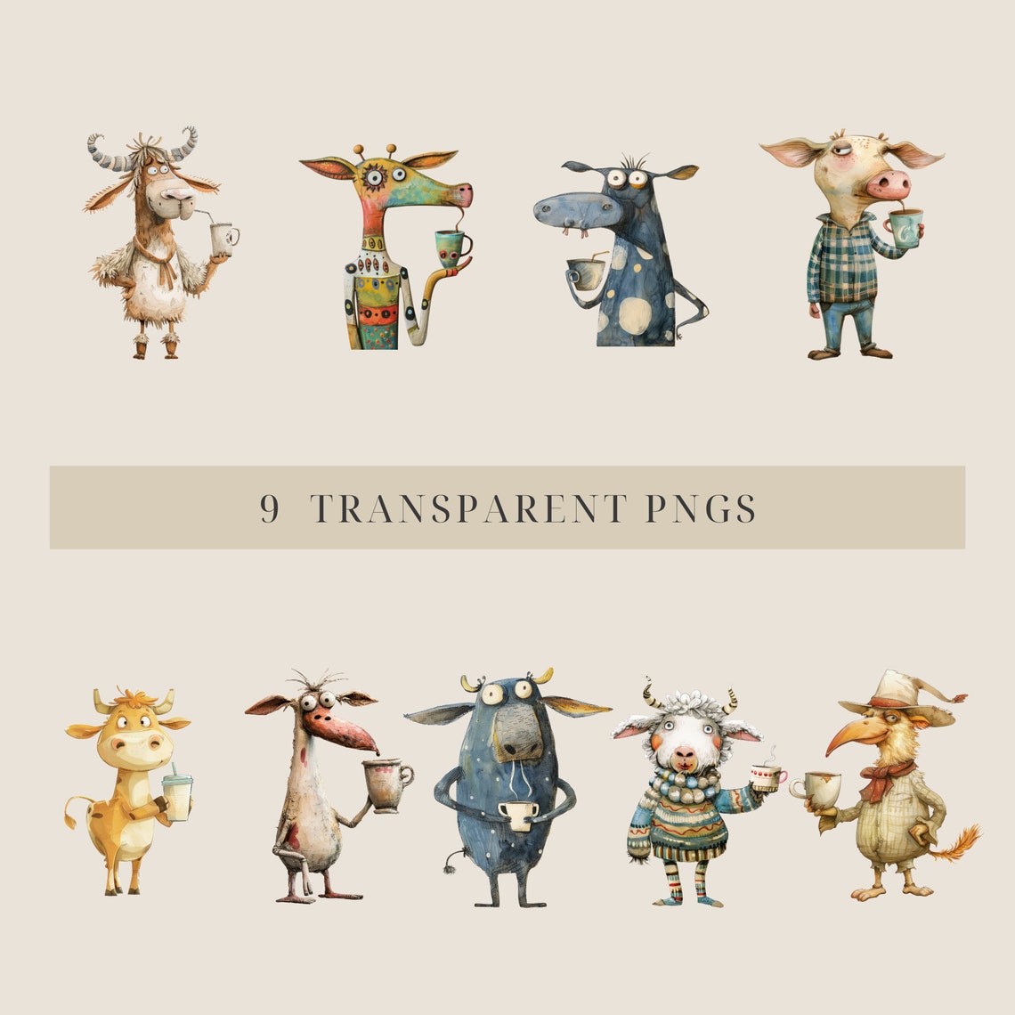 Quirky Animals Drinking Coffee, Animals Drinking Coffee Png, Coffee ...