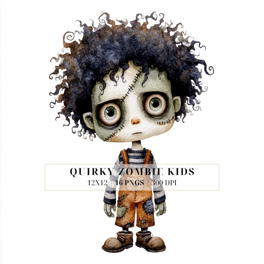 Quirky Zombie Kids Clipart: Cute Creepy Halloween PNG Set for Crafts ...