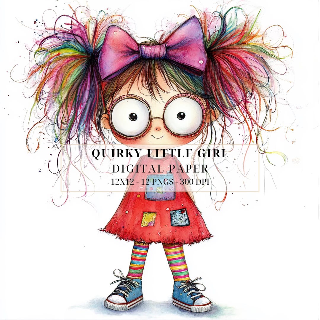 Whimsical Quirky Girls Clipart Bundle | Quirky Frazzled Hair Little ...
