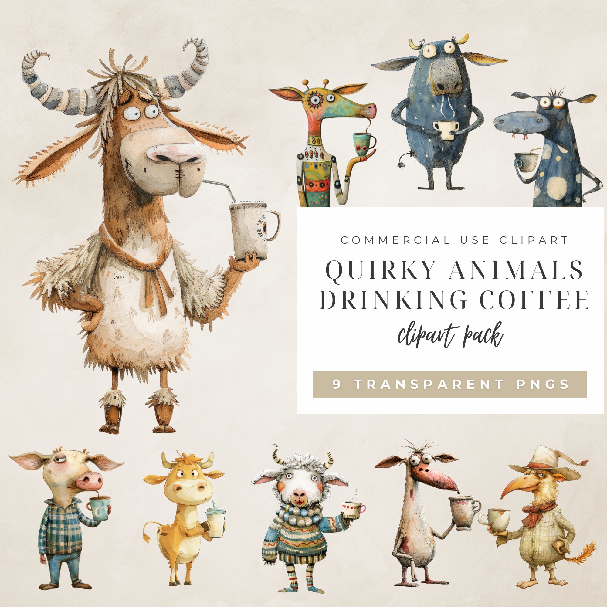 Quirky Animals Drinking Coffee, Animals Drinking Coffee Png, Coffee ...