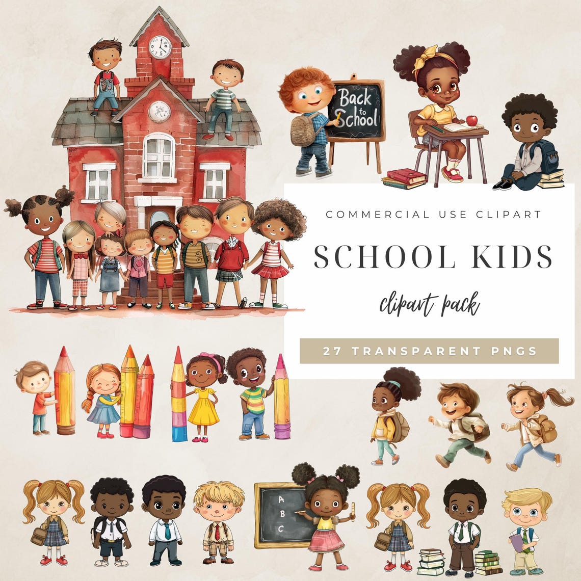 School Kids Clipart PNG Bundle: Multicultural Classroom Art for Back to ...