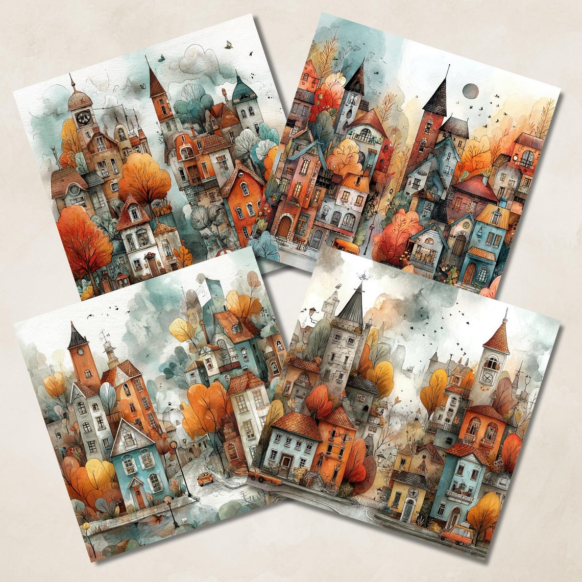 Whimsical Fall Town PNG, Autumn Village Clipart for Scrapbooking, Junk ...