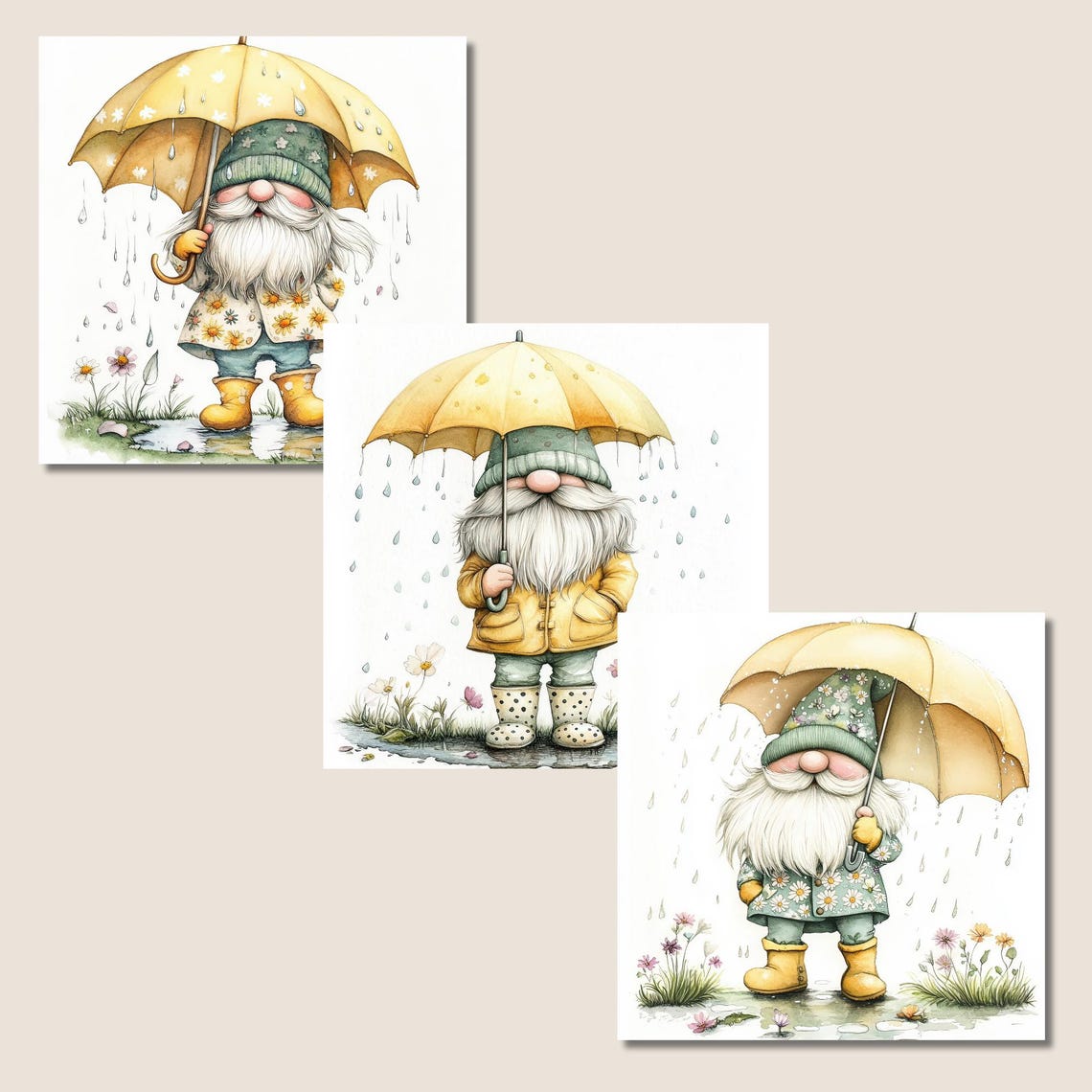 Spring Gnome Clipart | Whimsical Rainy Day Gnomes PNG | Junk Journals ...