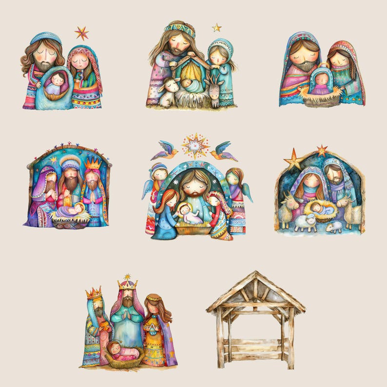 Watercolor Nativity Clipart PNG Bundle – Christmas Holy Family Scene ...