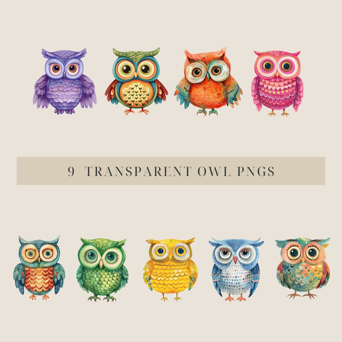 Whimsical Owl Clipart PNG | Cute Owls for Nursery, Scrapbooking & DIY ...