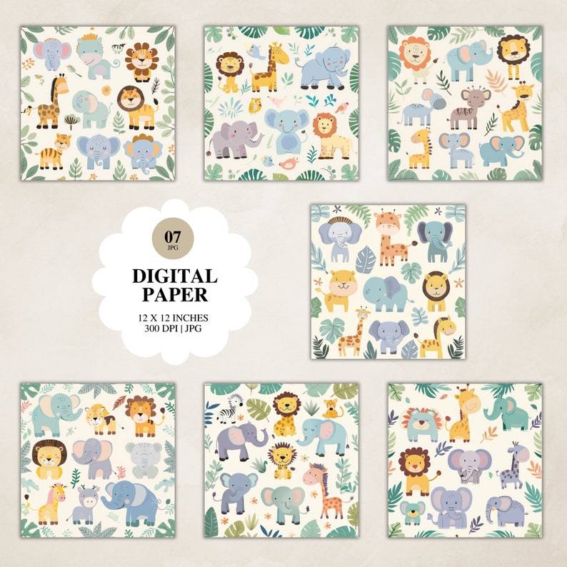 African Safari Digital Papers - for Baby Showers & Scrapbooking ...