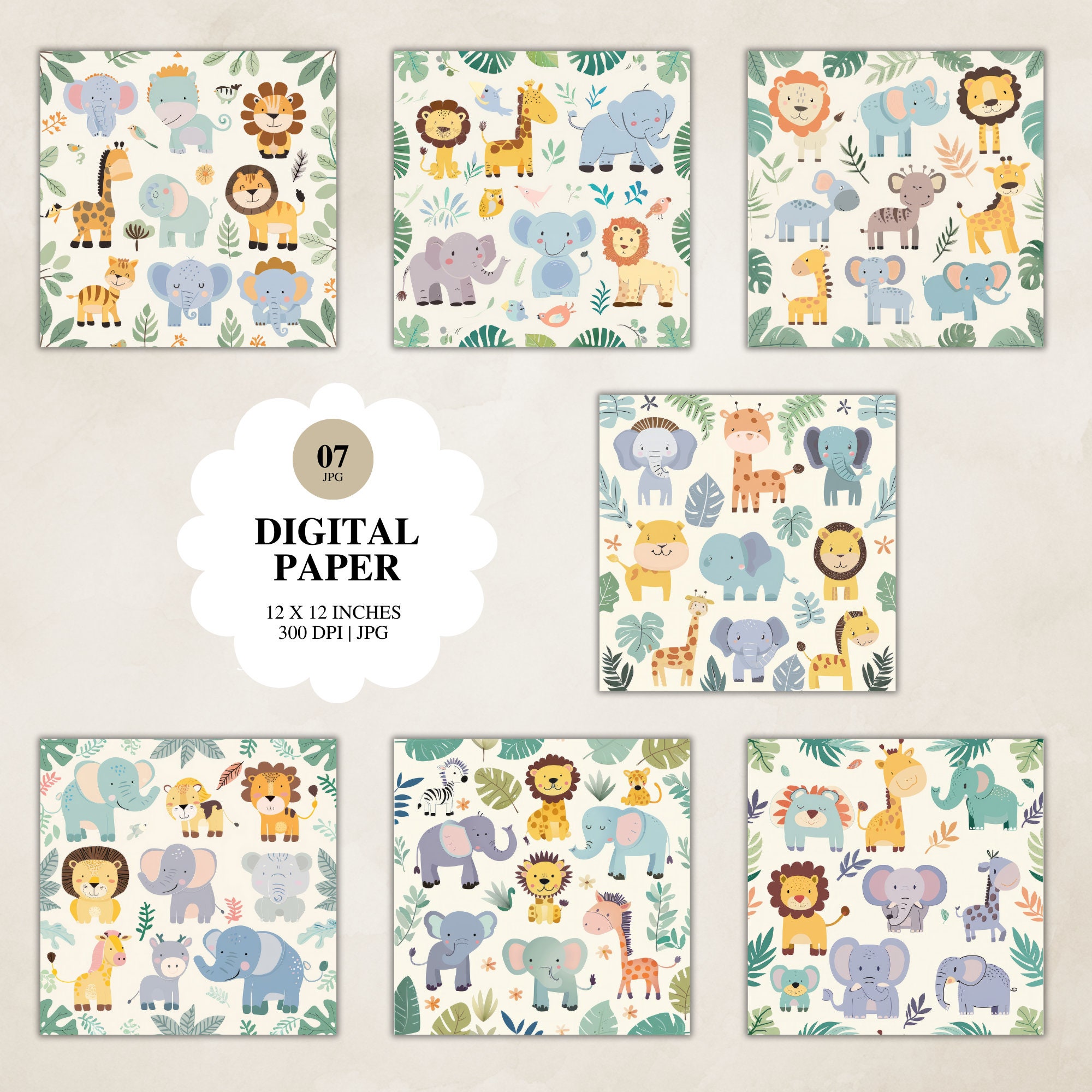 African Safari Digital Papers - for Baby Showers & Scrapbooking ...