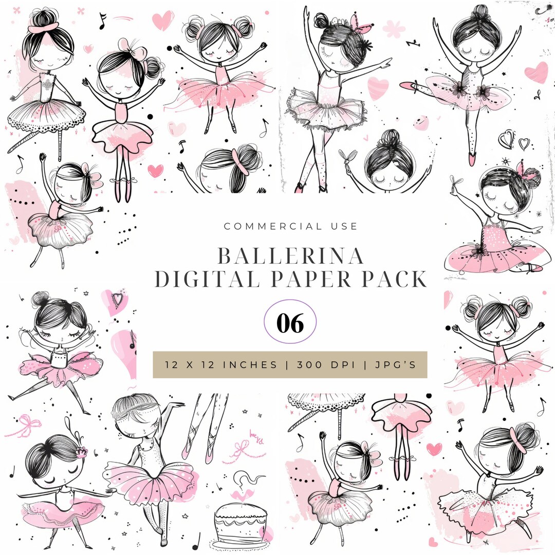 Ballerina Digital Paper Pack, Ballerina Scrapbooking Paper, Ballerina ...